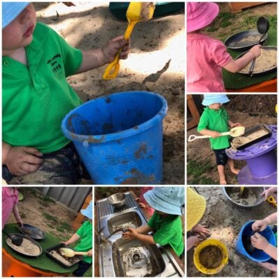 Simple Sand, Mud Kitchen and Digging Play Spaces for Children